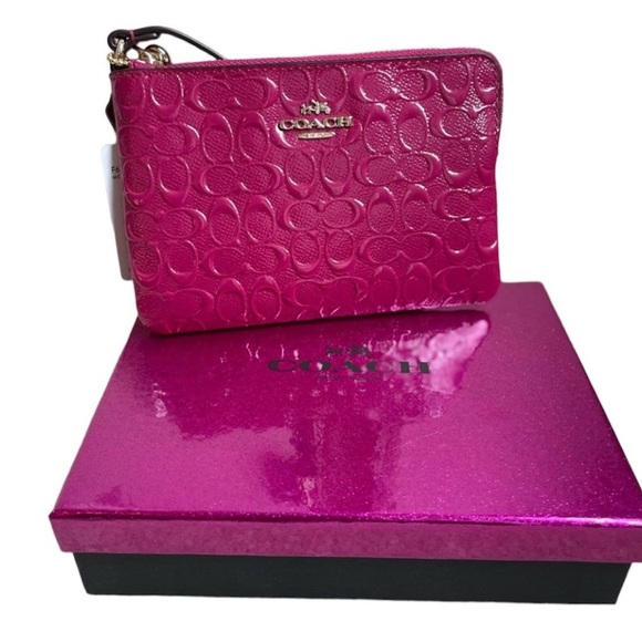 Coach | Bags | Coach Corner Zip Wristlet In Signature Embossed Patent ...